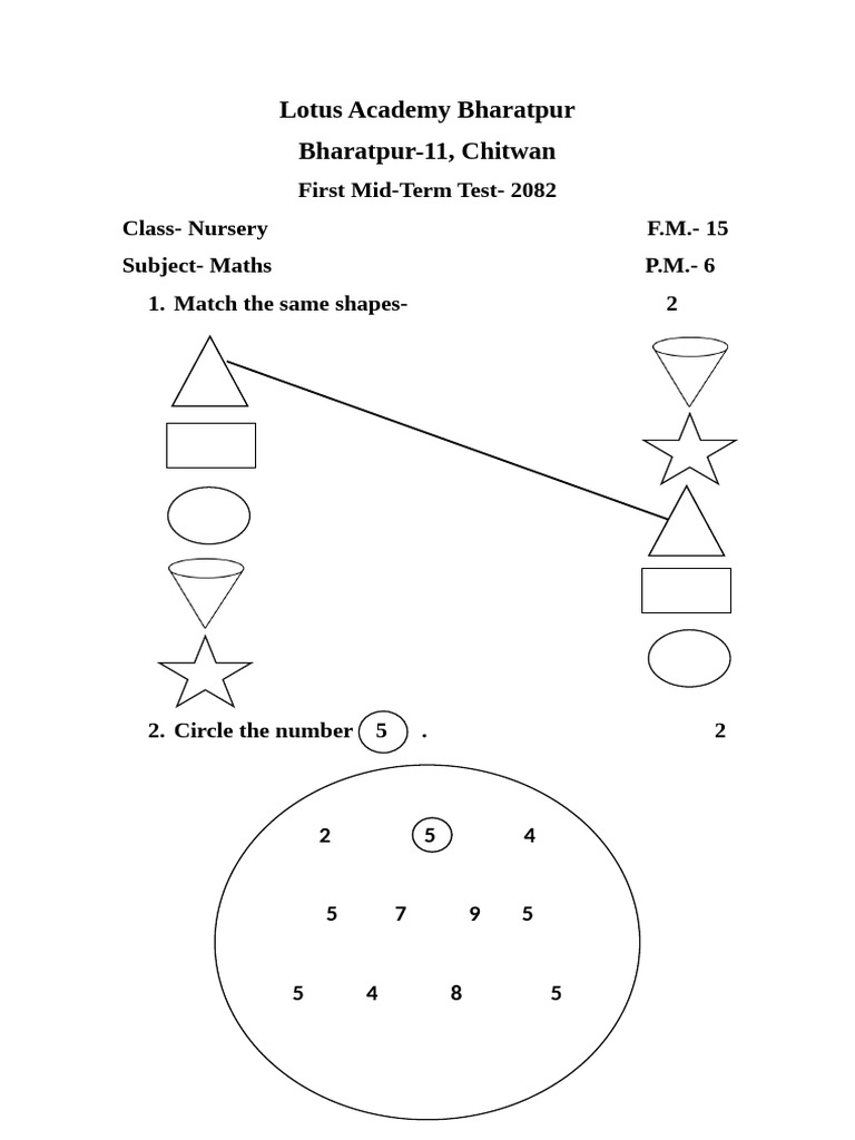 Lotus Academy Bharatpur - Maths - Midterm | PDF