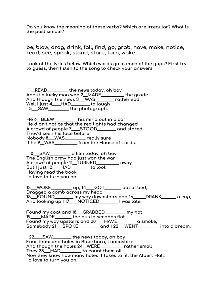 Song Irregular Verbs | PDF
