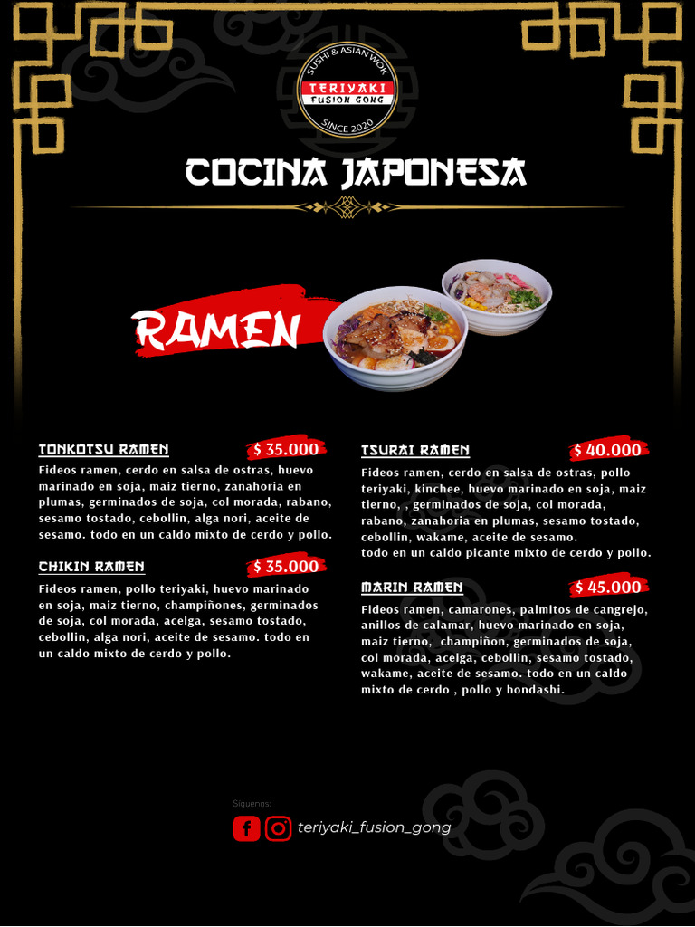 Menú de Ramen y Sushi Japonés | PDF | Ramen | Cocina