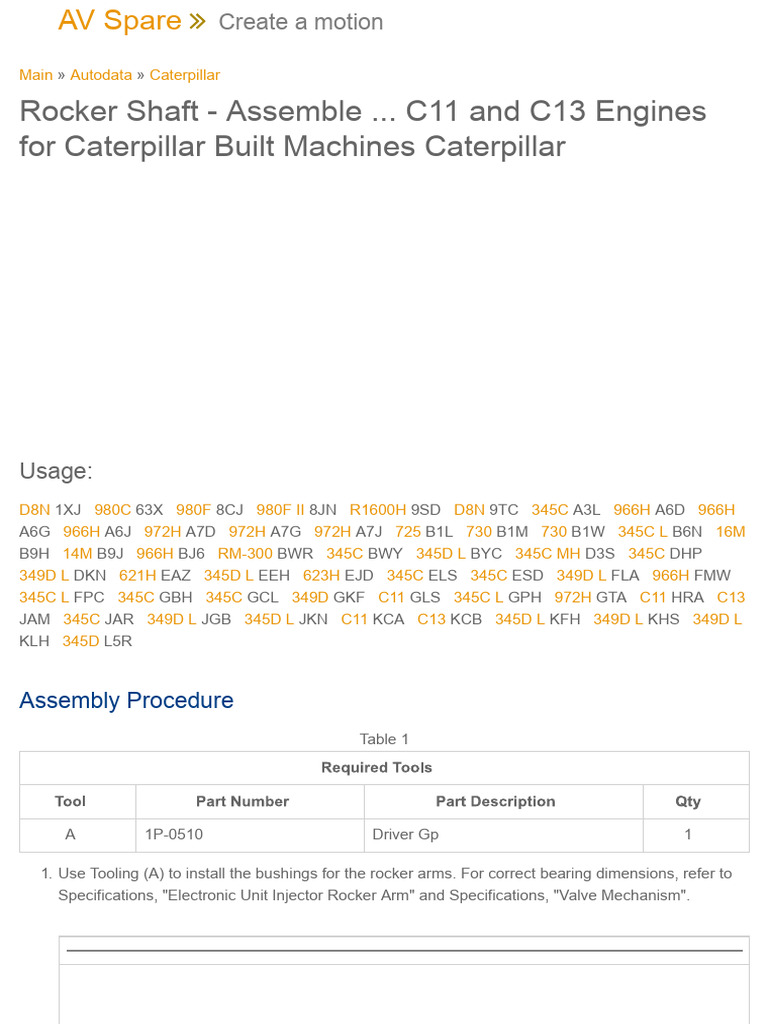 Rocker Shaft - Assemble ... C11 and C13... Ilt Machines Caterpillar ...
