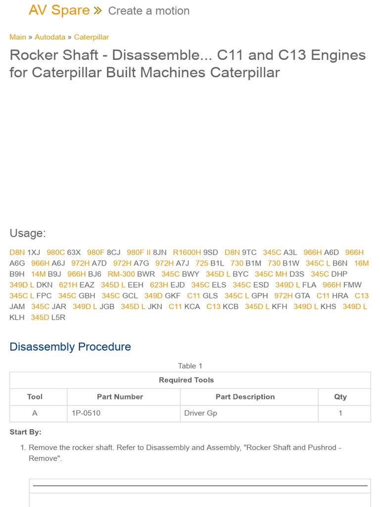 Rocker Shaft - Disassemble... C11 and C... Ilt Machines Caterpillar ...