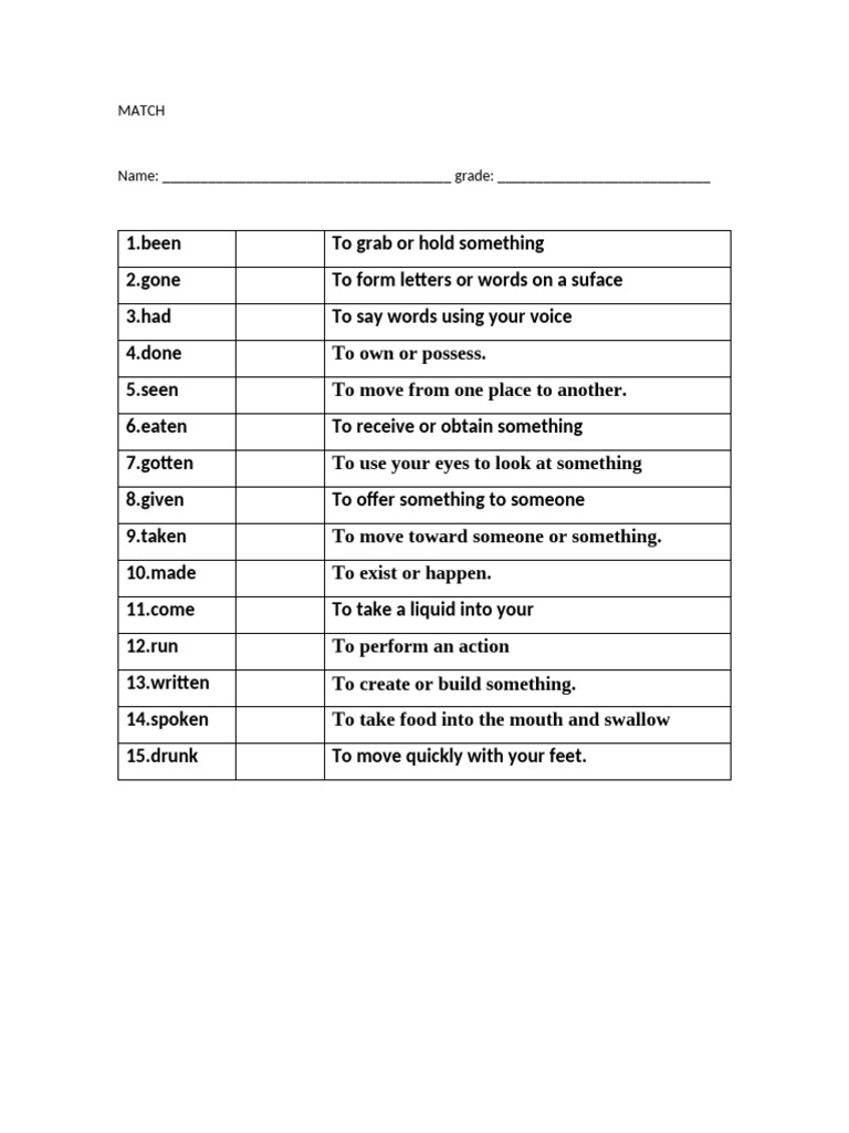 Vocabulary Match Exercise for Kids | PDF