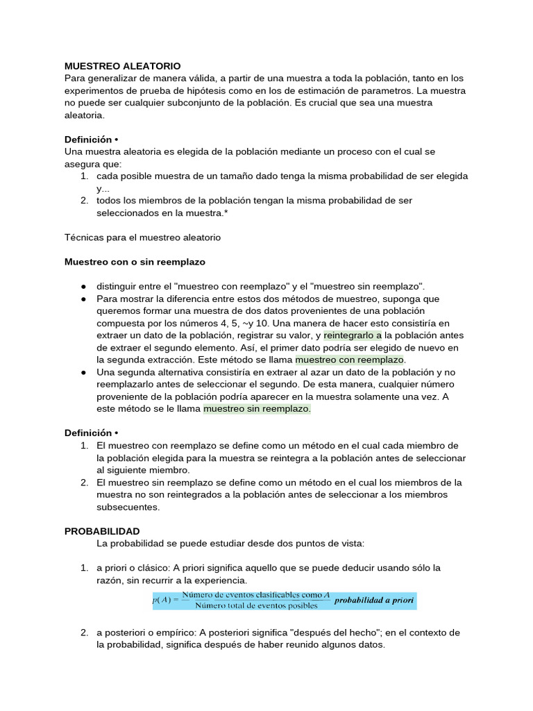1 Resumen Prob Teoria | PDF | Muestreo (Estadísticas) | Probabilidad