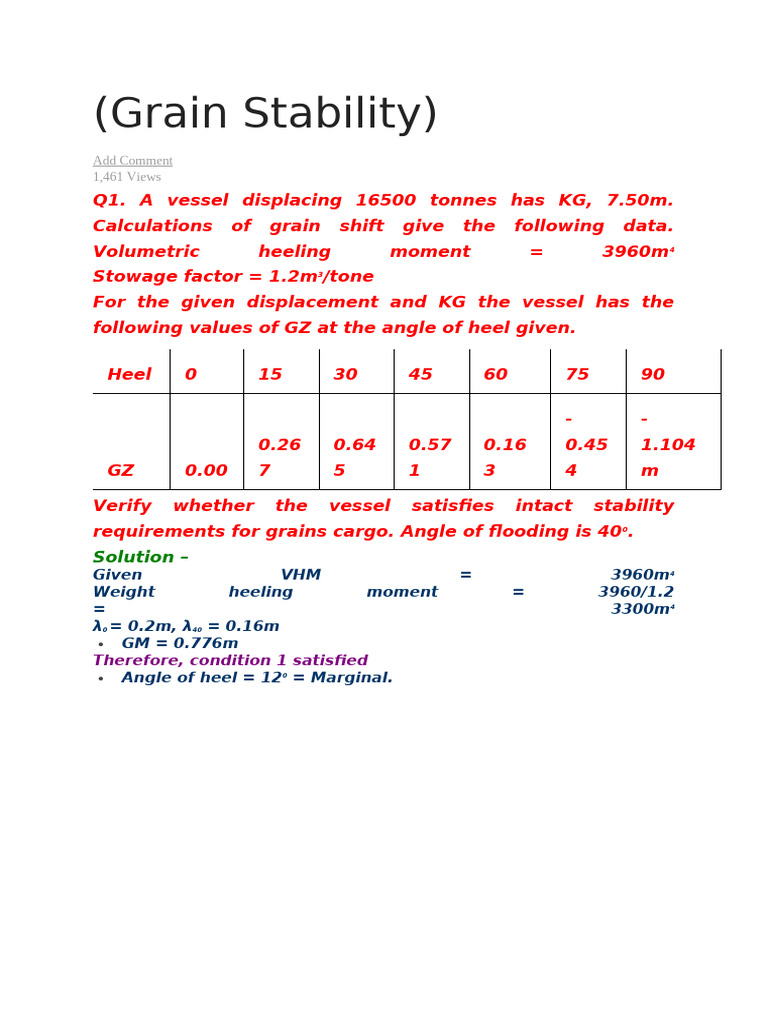 Grain Cargo Stability Assessment Guide | PDF | Ships | Water Transport