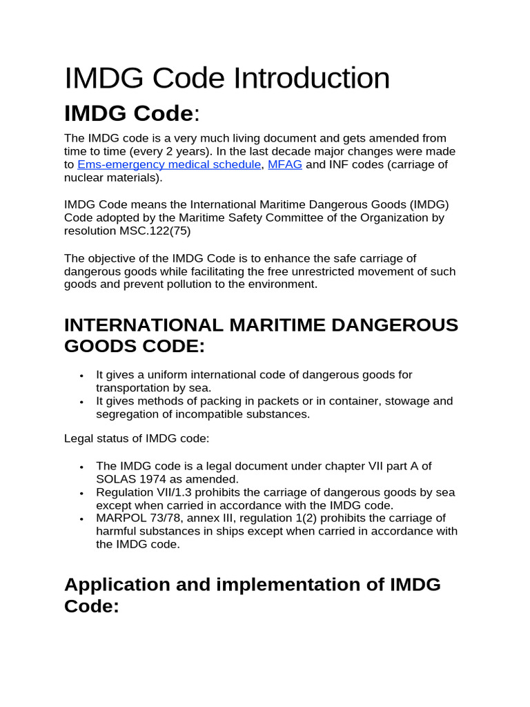 IMDG Code Overview and Guidelines | PDF | Dangerous Goods | Cargo