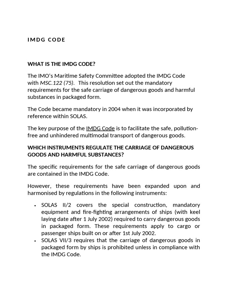 Imdg Code | PDF | Dangerous Goods | Chemical Substances