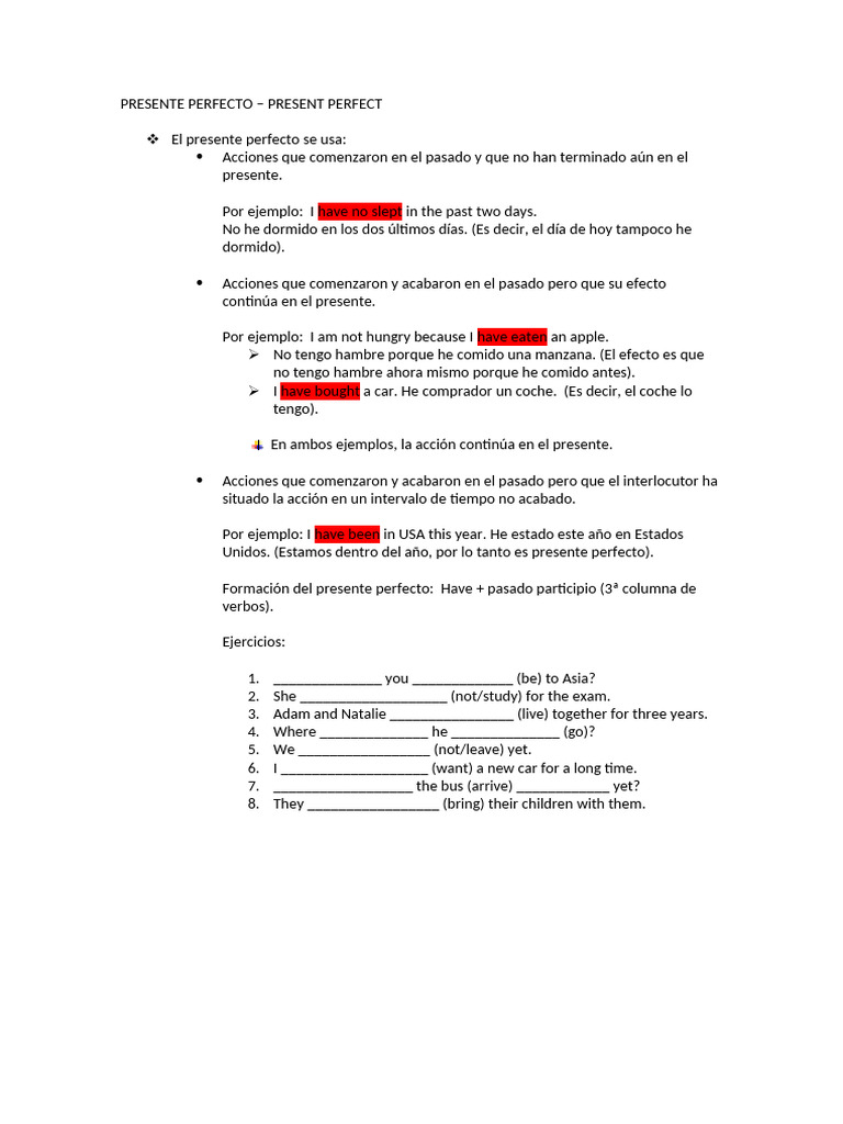 Uso y Formación del Presente Perfecto | PDF