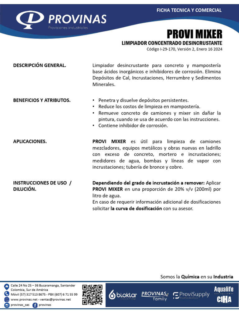 Provi Mixer I-29-170 (V2) | PDF | Agua | Corrosión