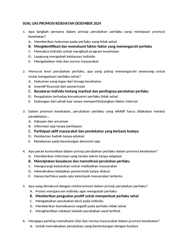 Soal Uas Promosi Kesehatan Desember 2024 | PDF