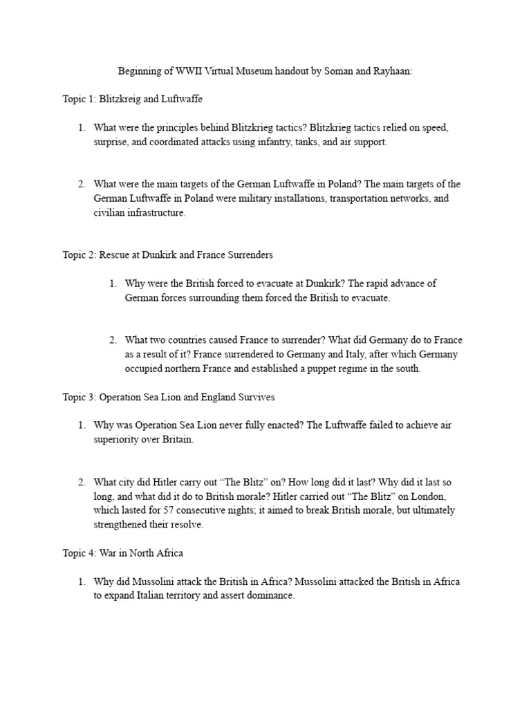 WWII Virtual Muesuem Handout | PDF | Blitzkrieg | Nazi Germany