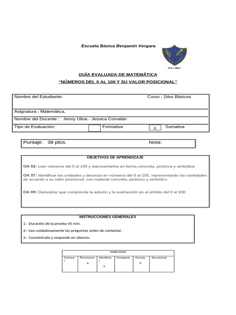 Guia EVALUADA MATEMATICA | PDF