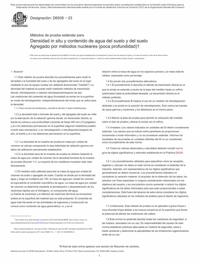 Astm D6938-23 | PDF | Agua | Densidad