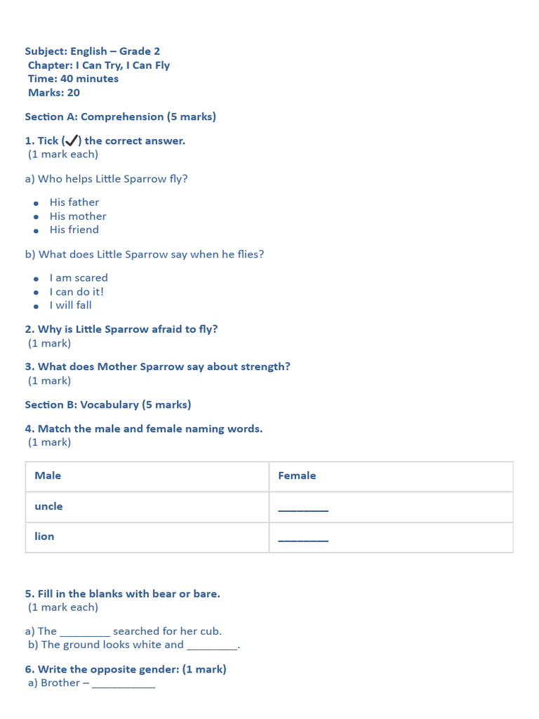 Grade 2 Computer Question Paper | PDF