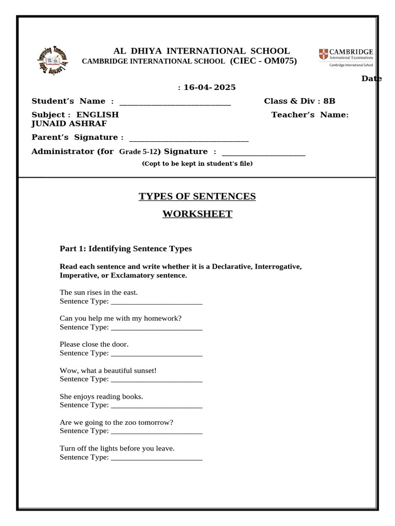 Grade 8b Homework Sheet 16. 04. 2025 | PDF