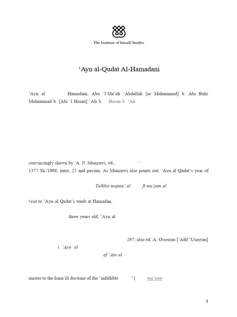 ‘Ayn al-Qudat Al-Hamadani: Sufi Martyr | PDF | Sufism | Isma'ilism