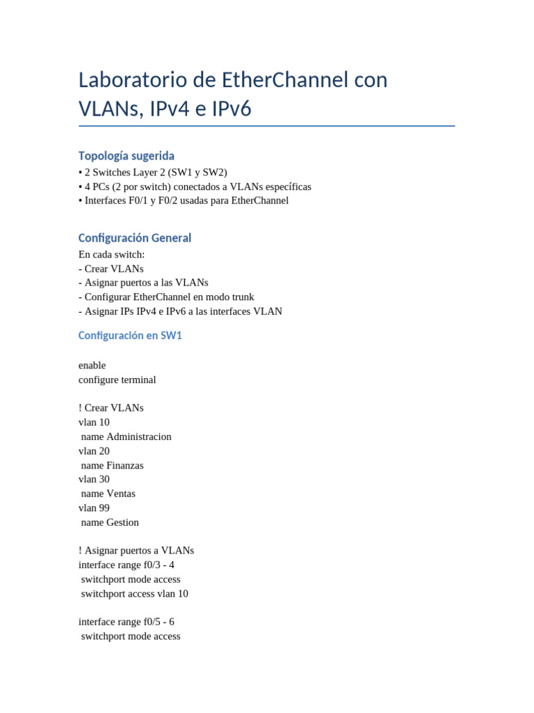 Lab EtherChannel VLAN IPv4 IPv6 | PDF