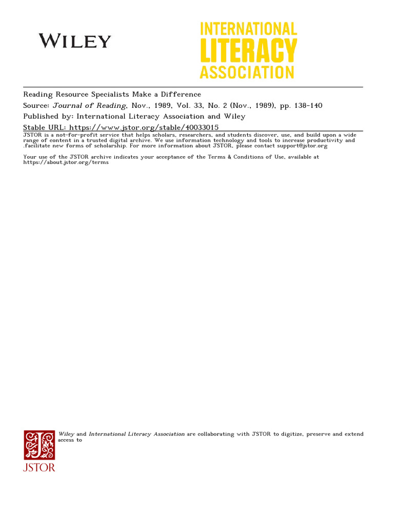 ReadingResourceSpecialists 1989 | PDF | Reading Comprehension | Teachers