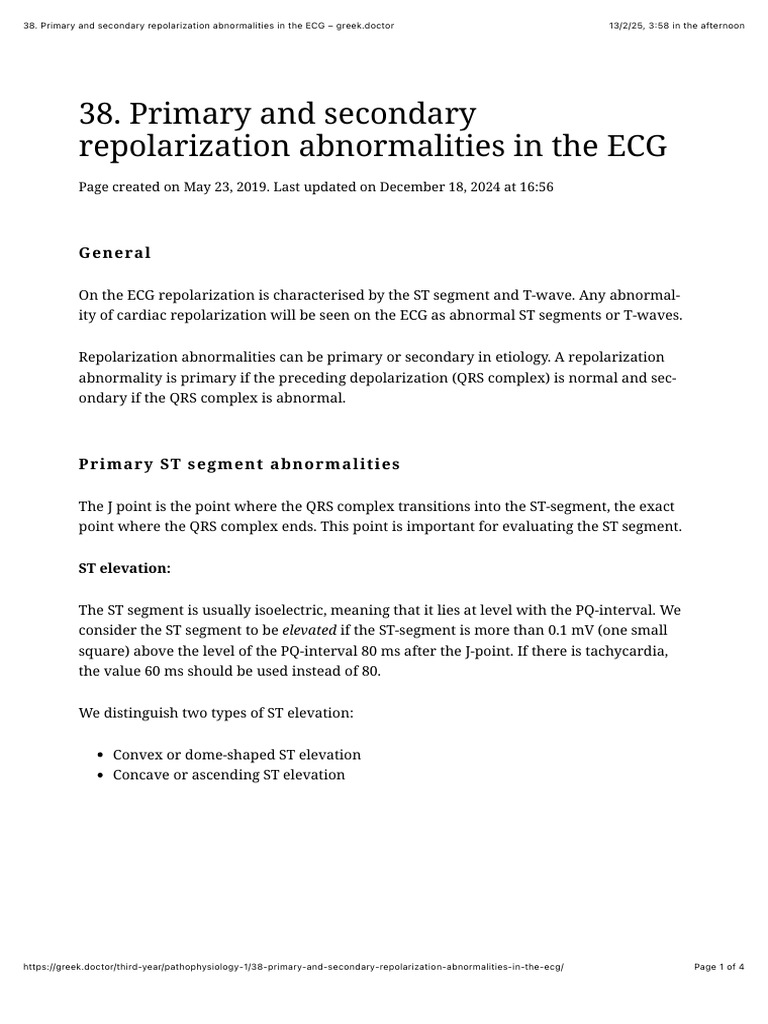 Secondary Repolarization Abnormalities in ECG | PDF ...
