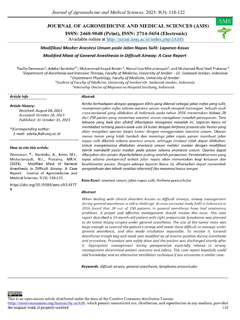 View of Management of General Anesthesia in Difficult Airway - A Case ...