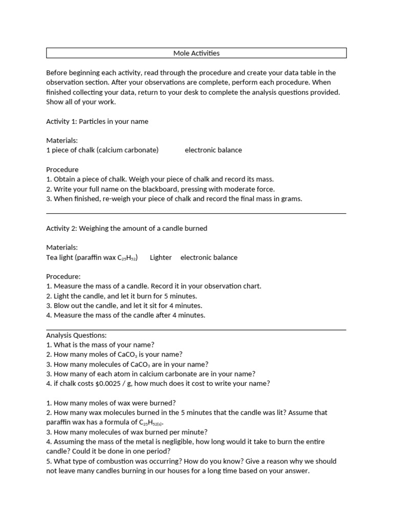 3 Mole Activities | PDF