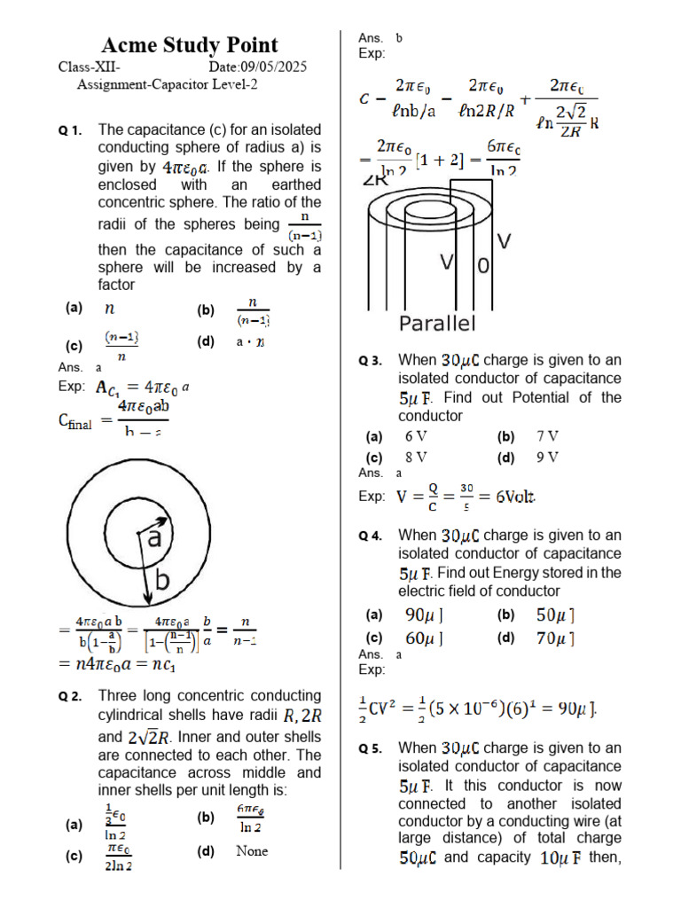 Capacitor Assignment Level-2 With Solution | PDF | Capacitor | Capacitance