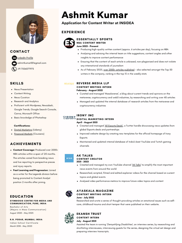 Ashmit Kumar - Resume For INSIDEA | PDF | World Wide Web | Internet & Web