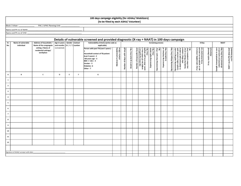 ASHA Monthly Reporting Form for TB | PDF | Tuberculosis | Medicine
