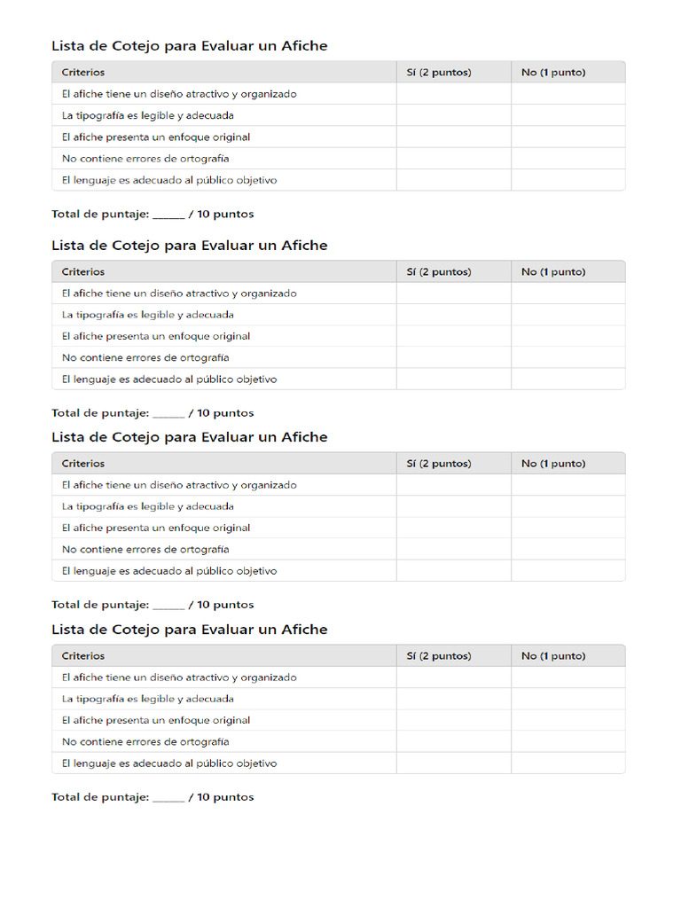 Lista de Cotejo Afiche | PDF