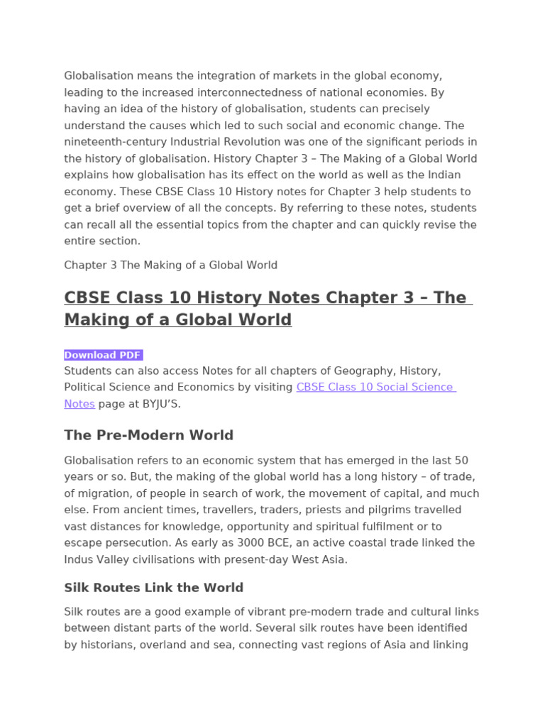 Globalisation Means The Integration of Markets in The Global Economy ...