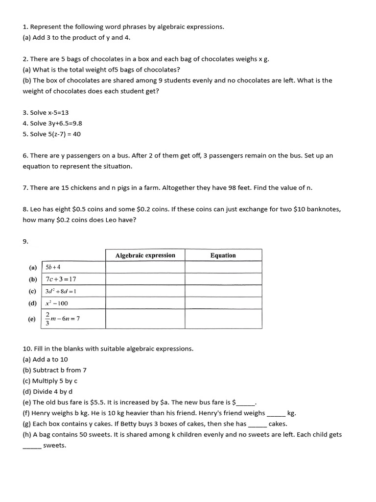 p6 Simple Equation Eng | PDF