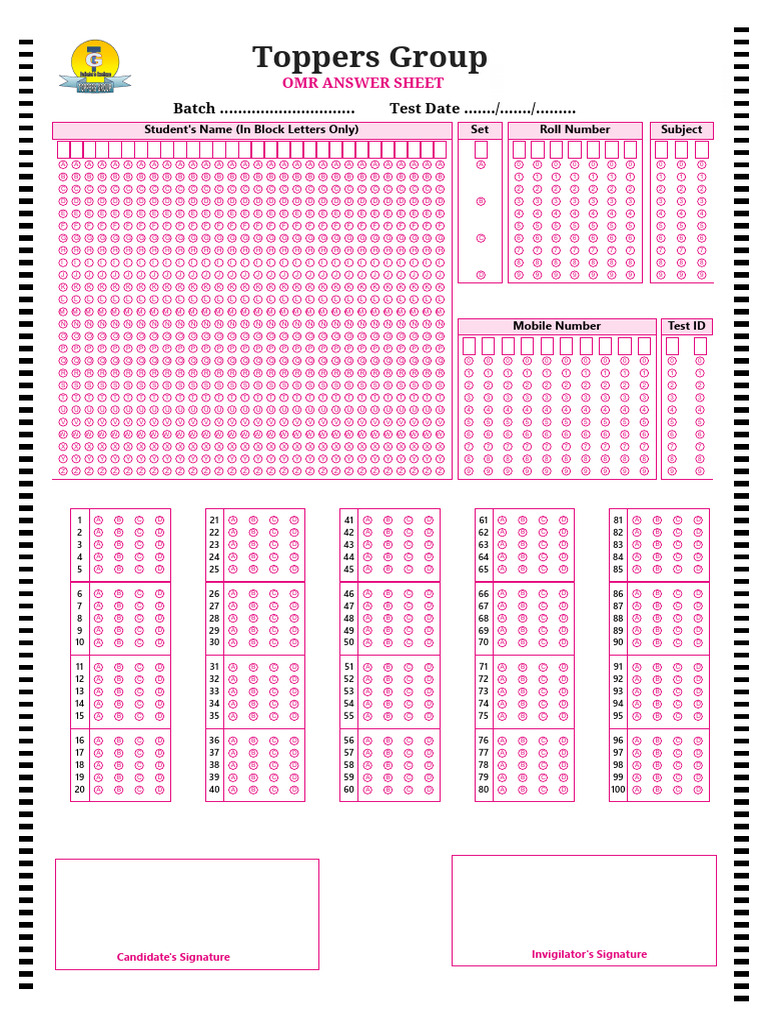 Omr Sheet For 100 Questions | PDF | Optical Character Recognition ...