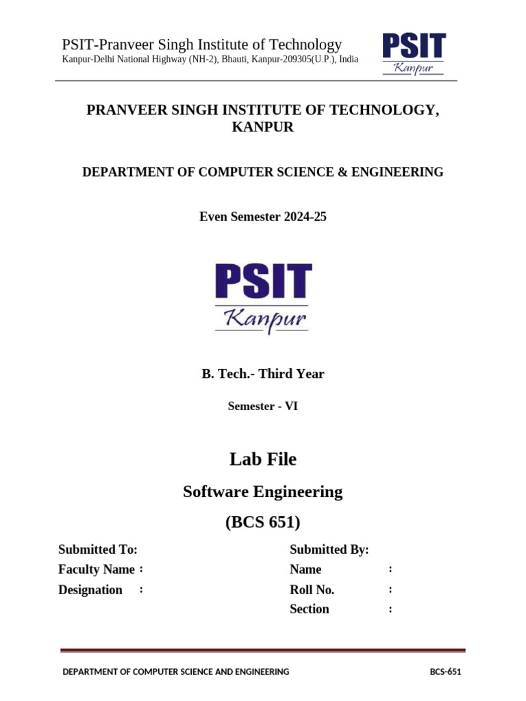 Lab File BCS651 File Template | PDF | Class (Computer Programming) | Use Case