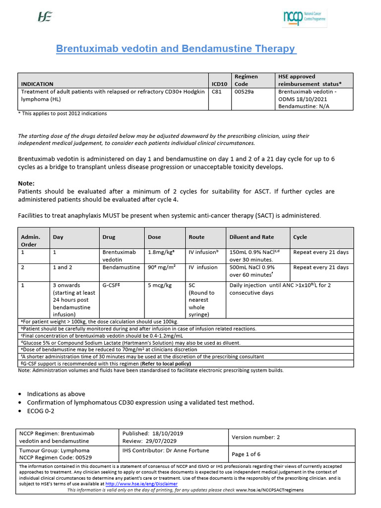 529 Brentuximab Vedotin and Bendamustine Therapy | PDF | Lymphoma ...