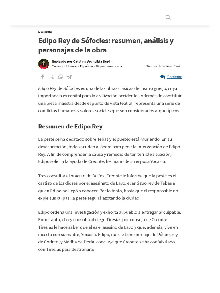 Edipo Rey de Sófocles - Resumen, Análisis y Personajes de La Obra ...