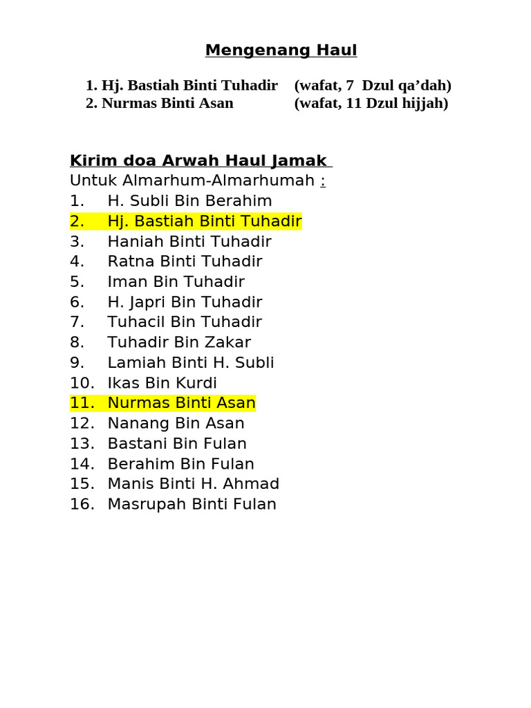 Doa Haul Jamak untuk Arwah | PDF