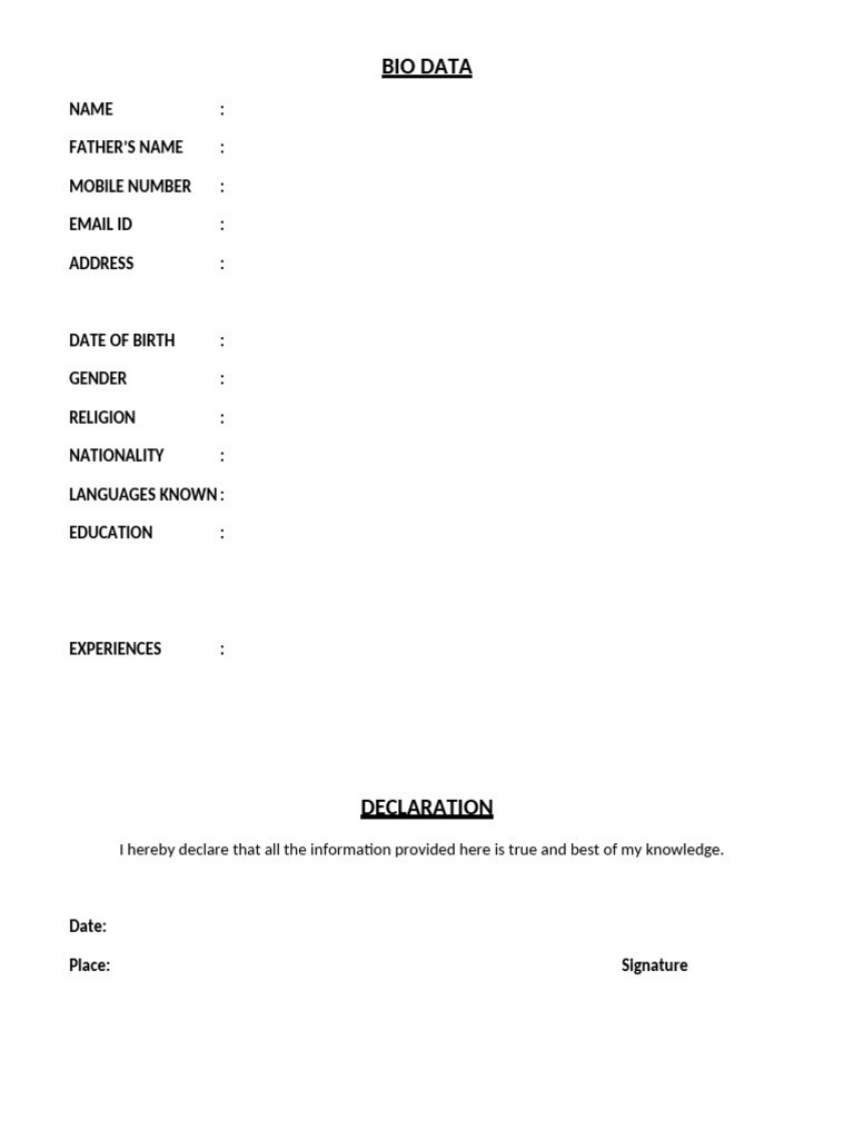 Personal Bio Data Template | PDF