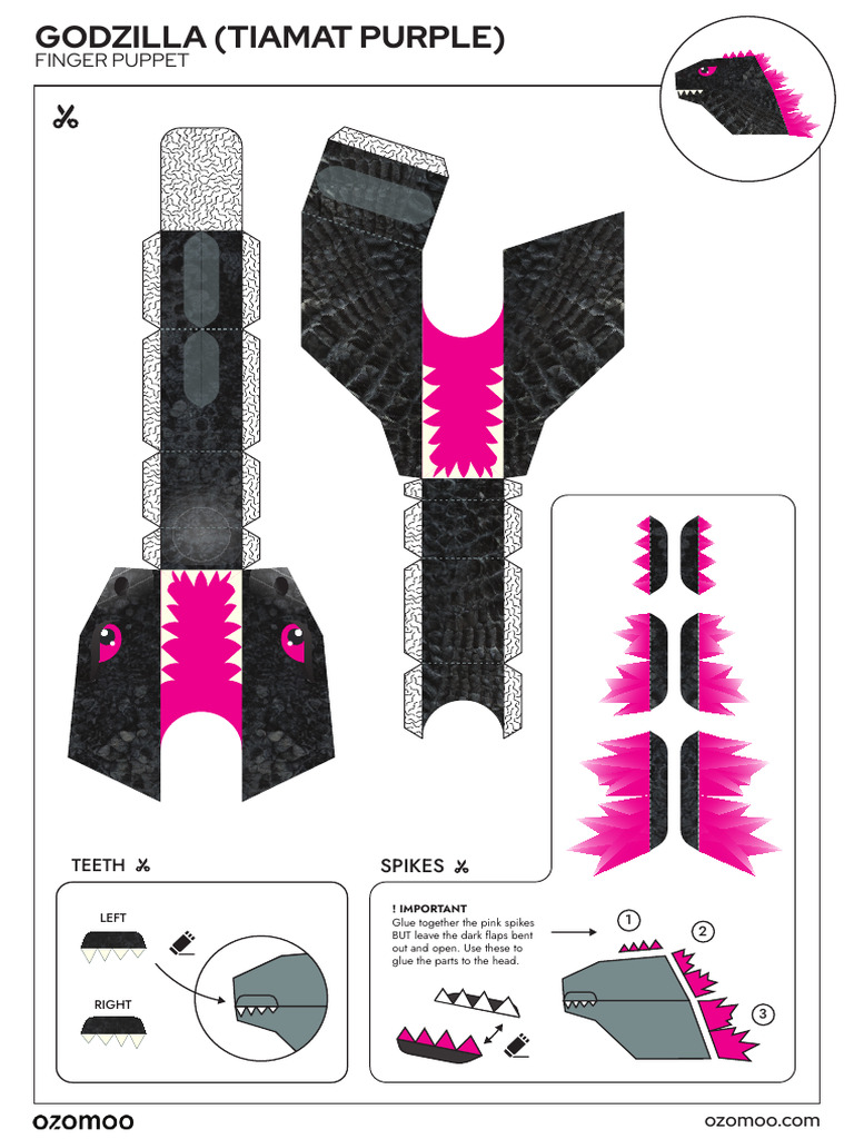 Titere Godzilla - Purple - Godzilla - Puppet - A4 | PDF