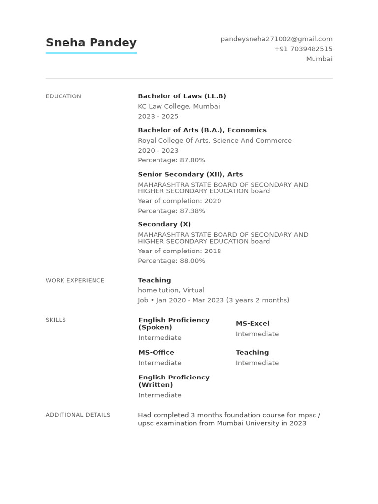 SnehaPandey InternshalaResume | PDF