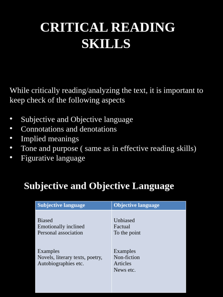 Critical Reading Skills | PDF