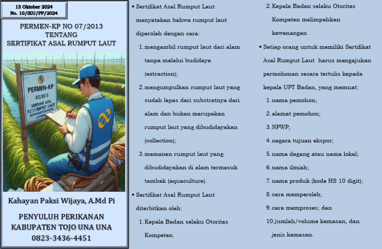 PERMEN-KP NO 07/2013 Tentang Sertifikat Asal Rumput Laut | PDF