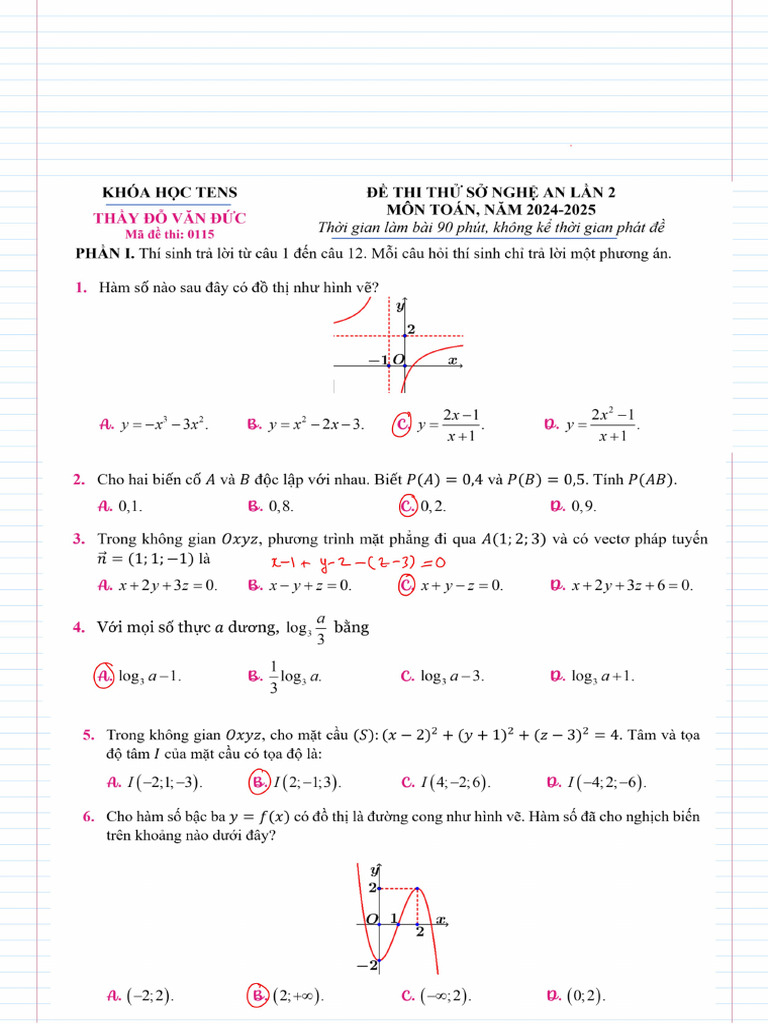 Bản viết tay - OC30 - Đề thi thử Sở Nghệ An lần 2 | PDF