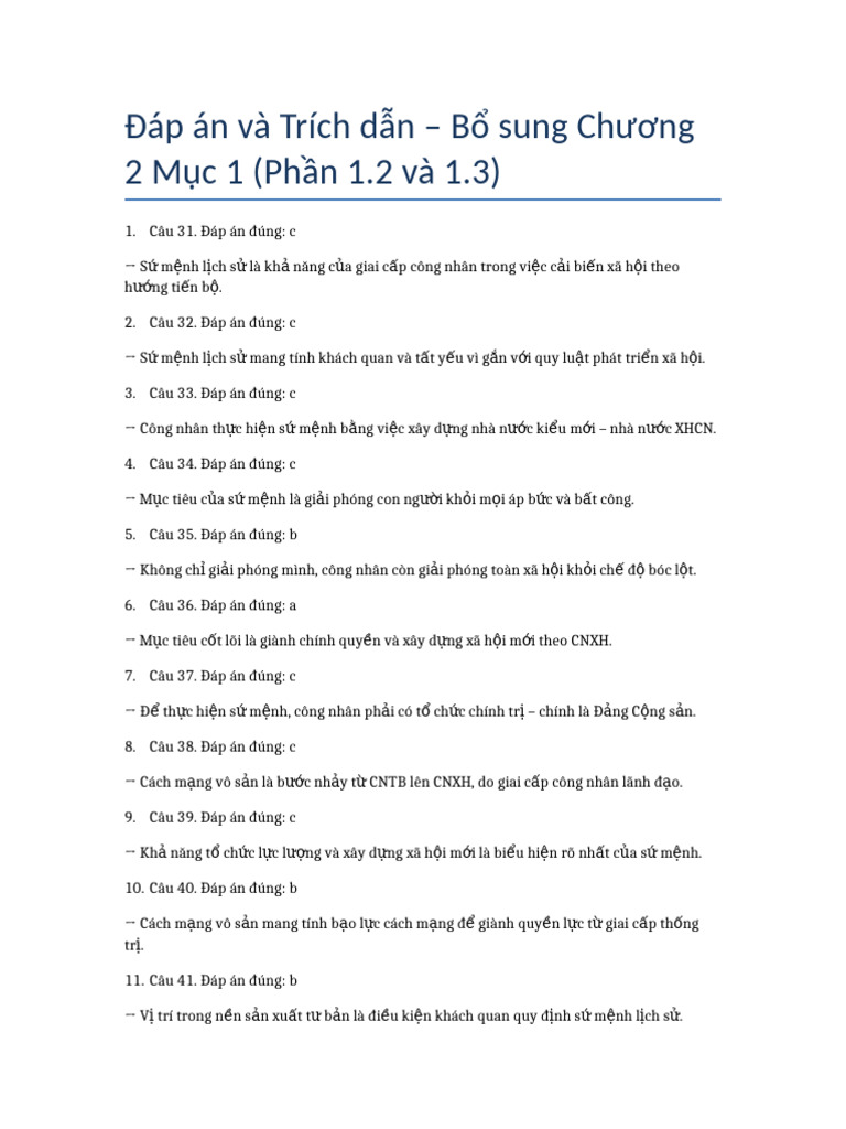 Dap An CNXHKH Chuong2 Muc1 BoSung | PDF