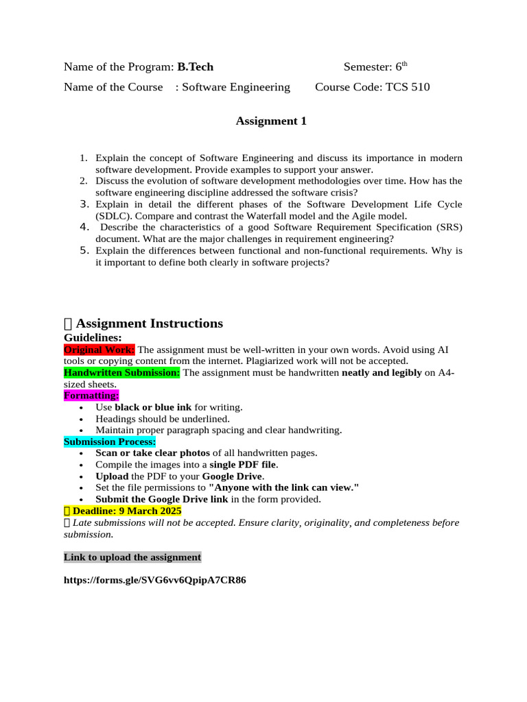 Assignment 1 Software Engineering | PDF