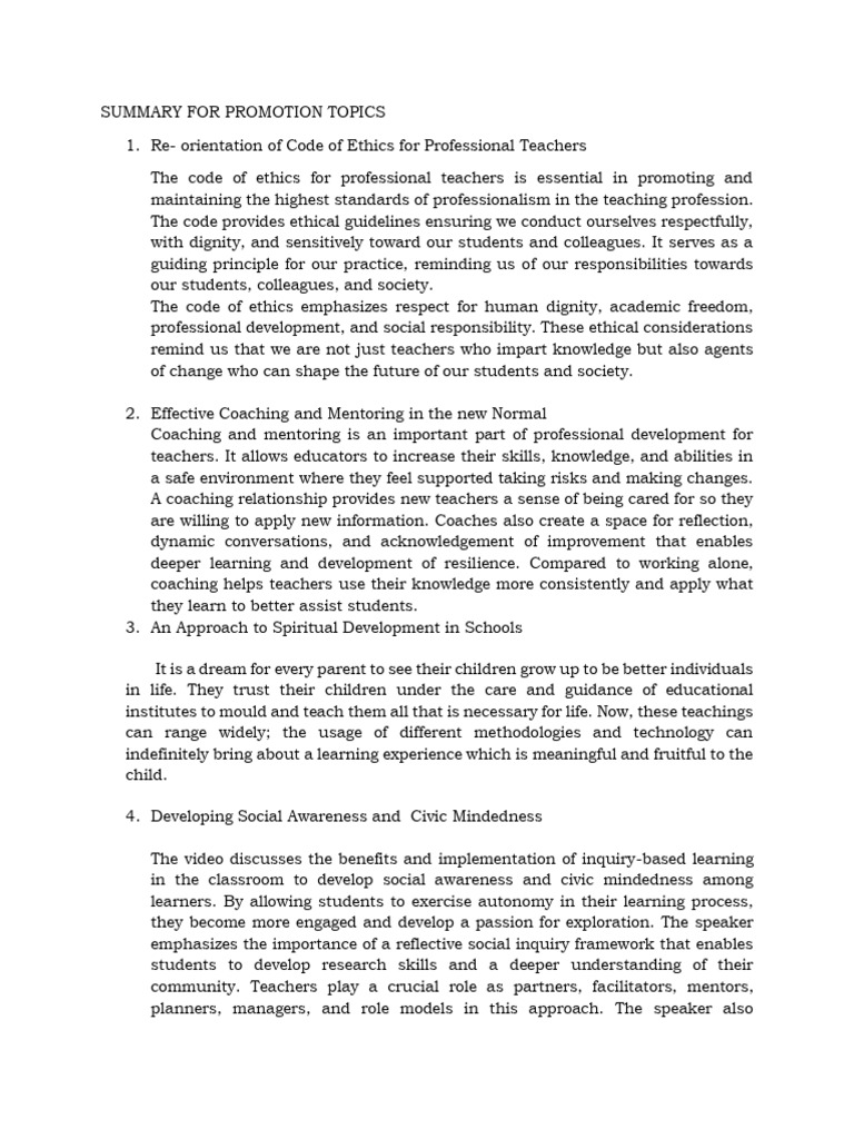 Summary For Promotion Topics | PDF | Learning | Mentorship