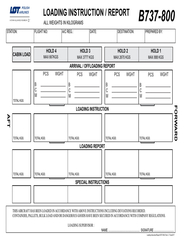 B737-800 Loading Instruction Report | PDF | Aviation | Aircraft