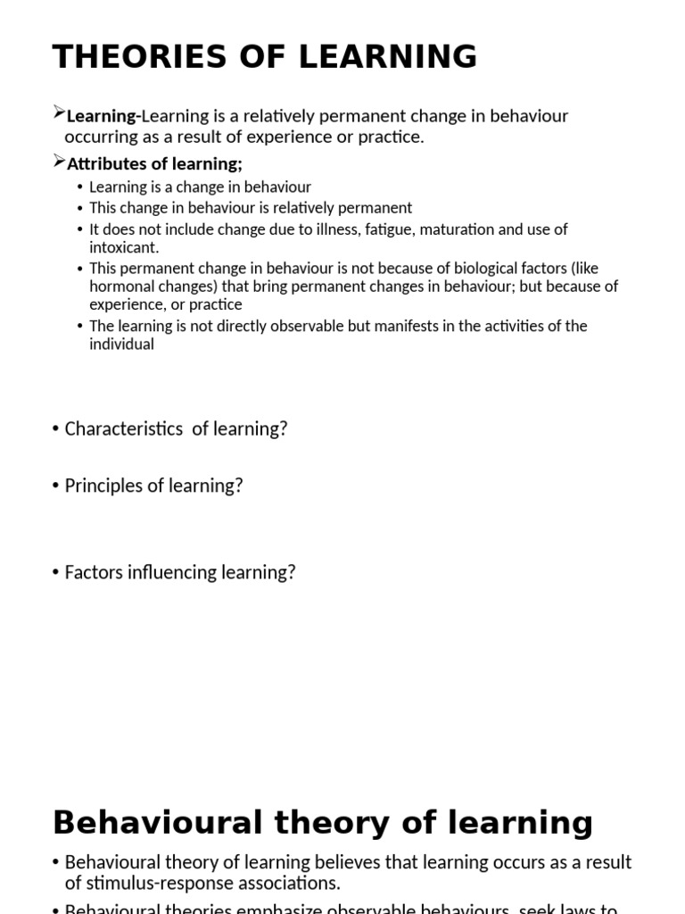 Theories of Learning | PDF | Classical Conditioning | Reinforcement
