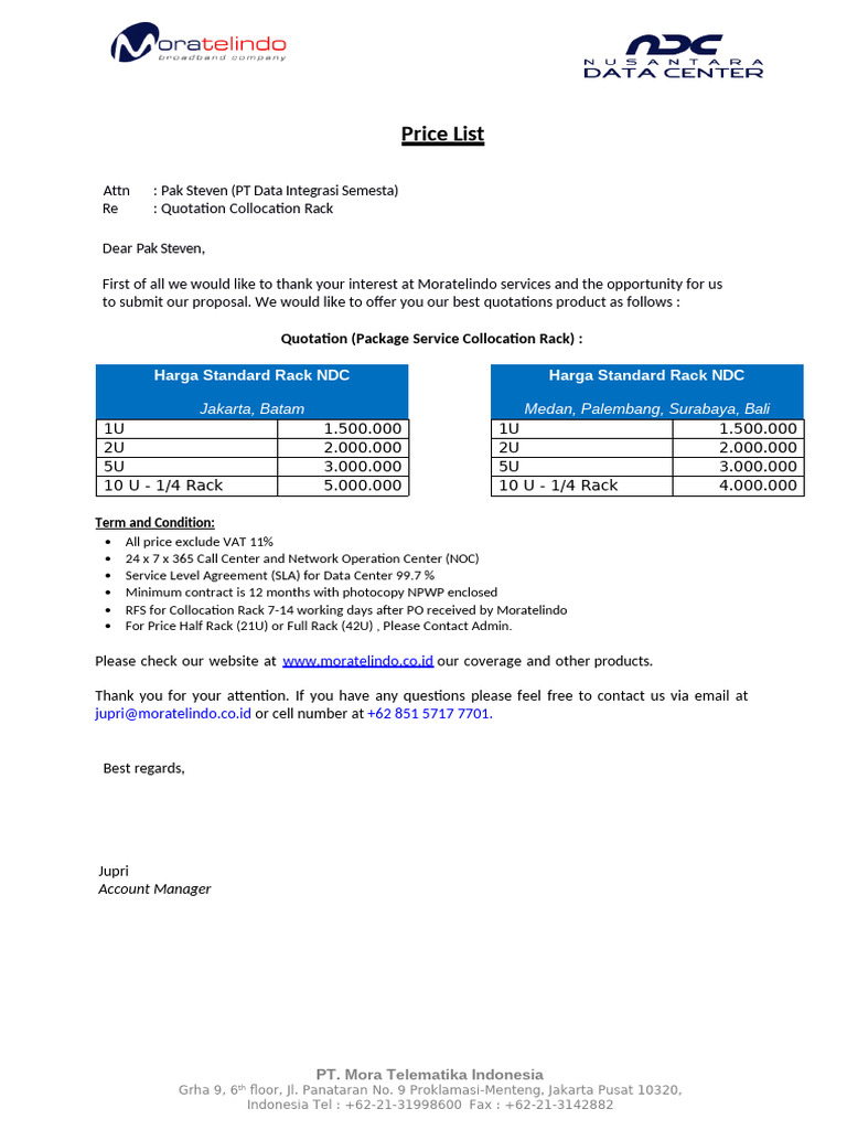 Pricelist Rack Colo NDC | PDF
