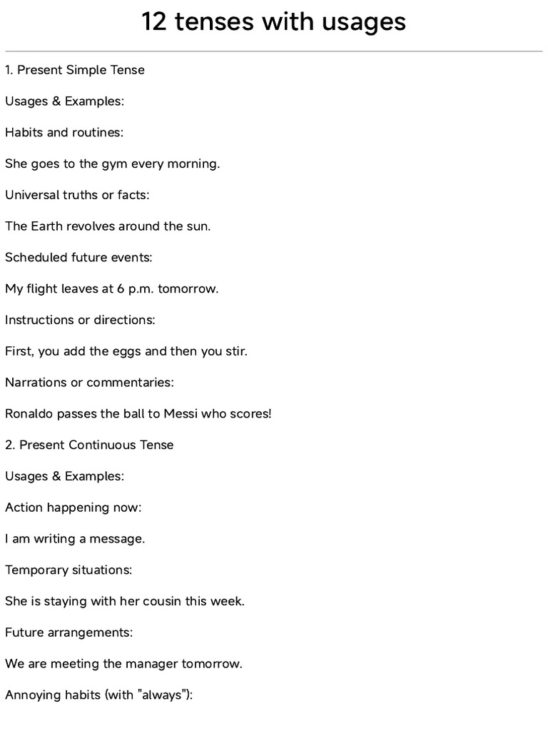 12 English Tenses Explained with Examples | PDF | Perfect (Grammar ...