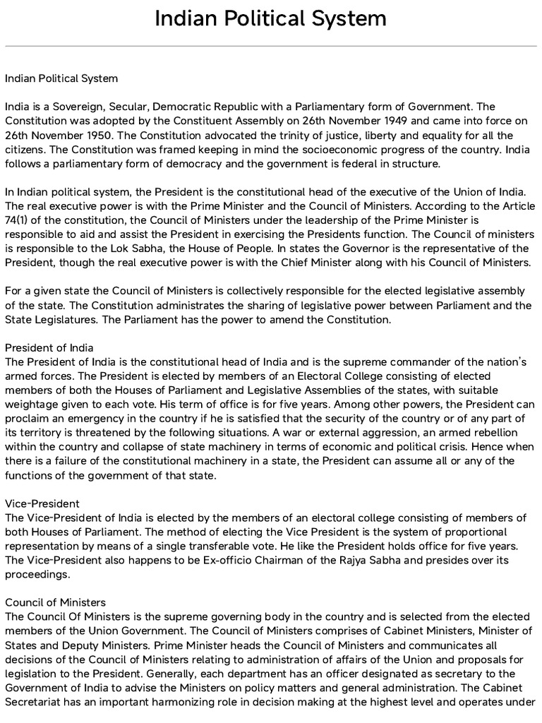 Indian Political System1717342179 | PDF | Government Of India ...