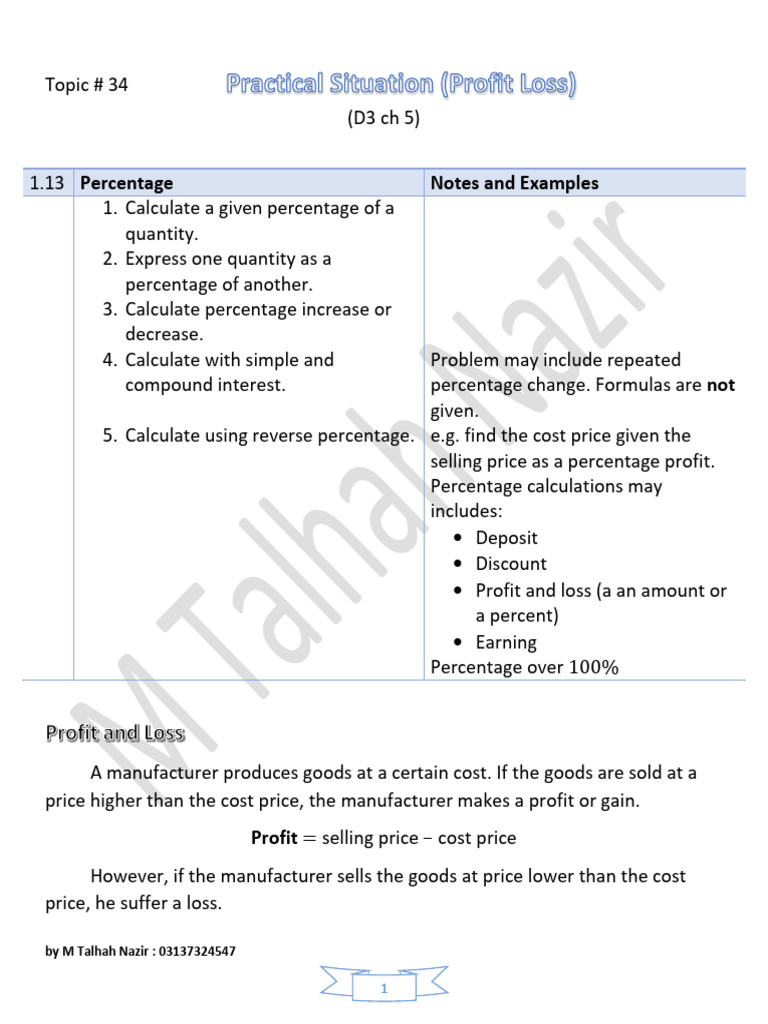 Profit and Loss Percentage Calculations | PDF | Compound Interest ...